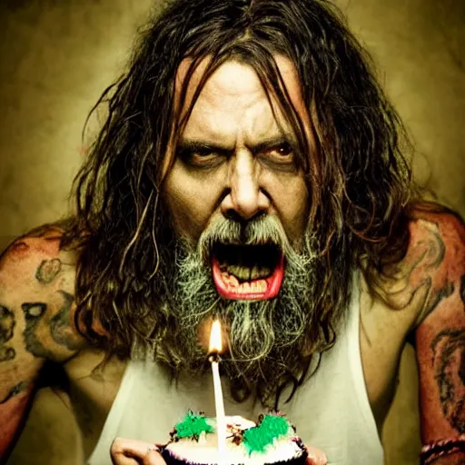 rob zombie blowing out birthday candles, portrait, | Stable Diffusion