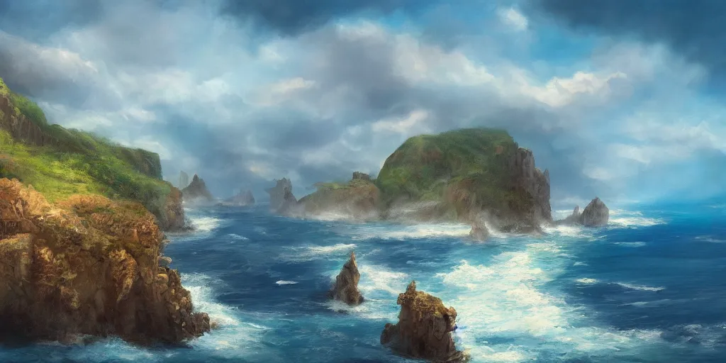 fantasy painting of islands and cliffs overseeing a | Stable Diffusion ...