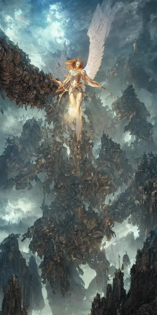 Art of beautiful angel rising above an ancient | Stable Diffusion | OpenArt