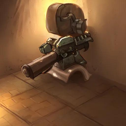 a potato with a machine gun shooting at a wall, | Stable Diffusion