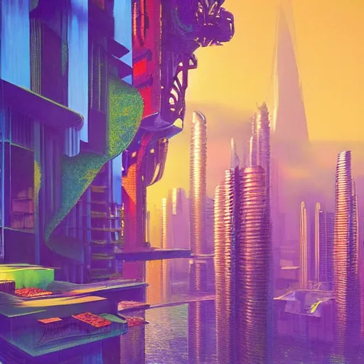 lush palace village skyscrapers lagoon art nouveau | Stable Diffusion