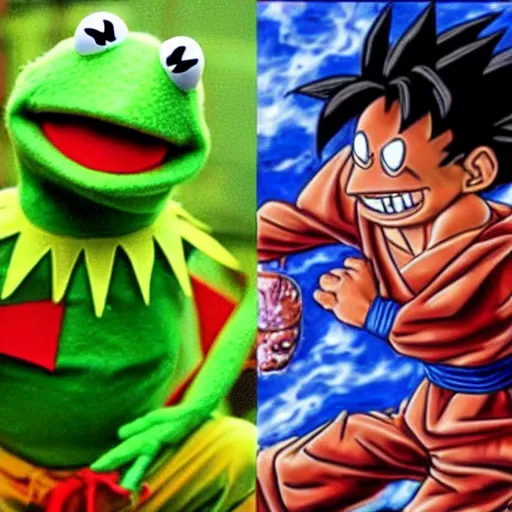 kermit the frog fighting goku, kermit the frog is | Stable Diffusion ...