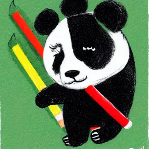 a childrens crayon drawing of a sad chibi panda bear | Stable Diffusion ...