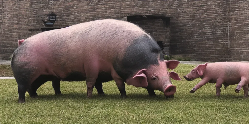 photo of a giant mechanical pig attacking pitsburg | Stable Diffusion ...