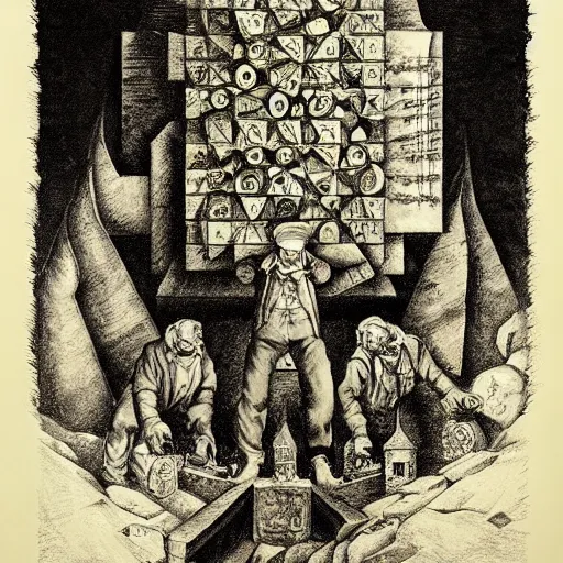 lithography on paper alchemist secret layer dungeon | Stable Diffusion ...