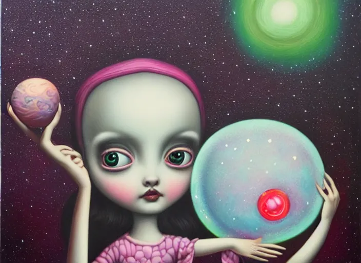 a cute alien girl holds the universe in her hand, an | Stable Diffusion ...