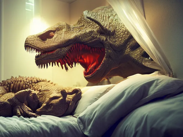 sleeping!!!!! cute t - rex in bed!!!!!, ultra | Stable Diffusion | OpenArt