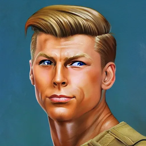 jack mcbrayer as guile from street fighter, painting | Stable Diffusion ...