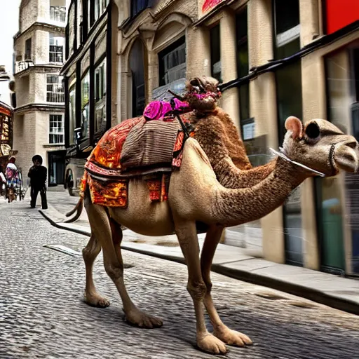 A cute mouse riding a camel through a narrow street | Stable Diffusion ...