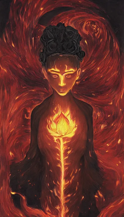 'Portrait of female fire elemental made of black fire, | Stable ...