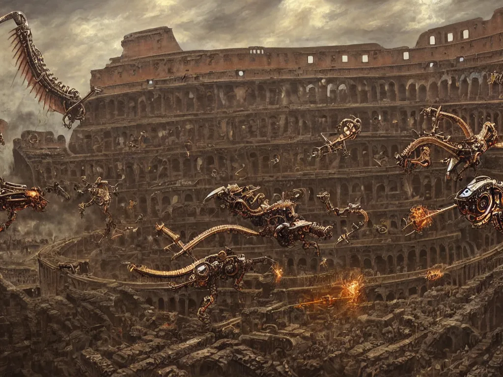 pair of robot steampunk dragons fighting each other in | Stable ...