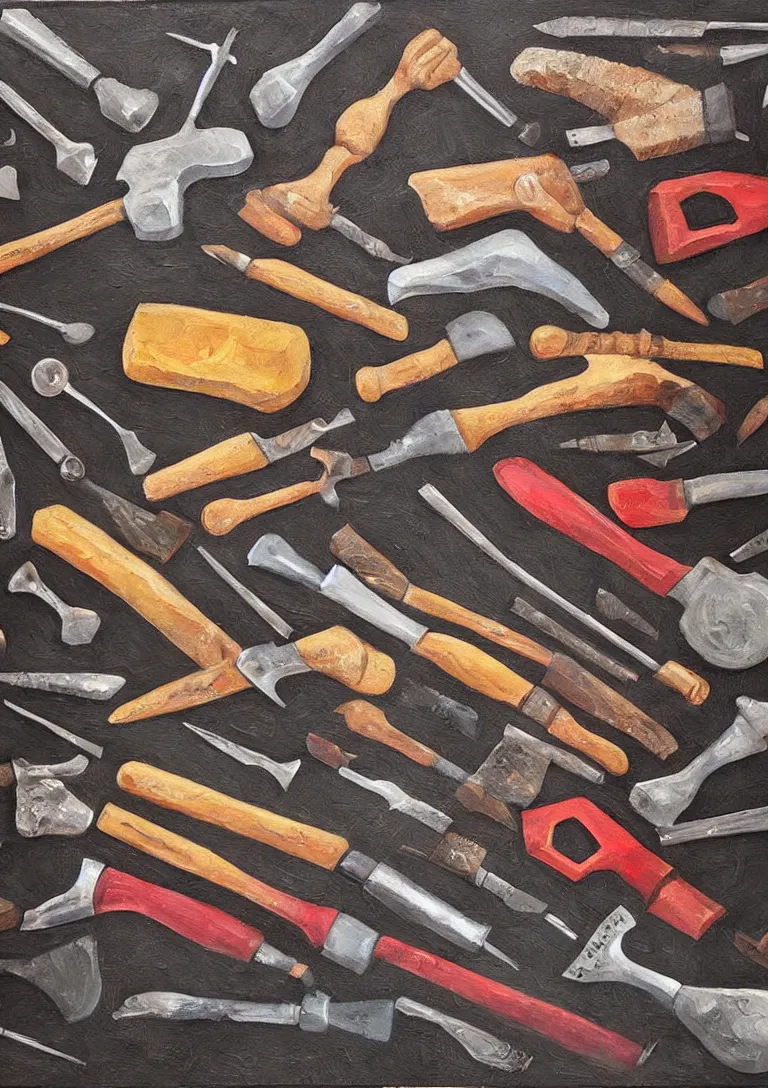 a beautiful painting of a toolkit filled with useless | Stable ...