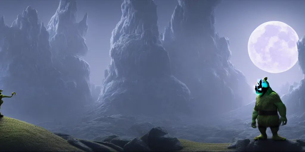 shrek as a moon, volumetric light, detailed, | Stable Diffusion