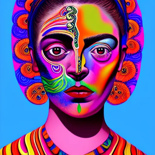 An extremely psychedelic portrait of Frida Kalo, | Stable Diffusion