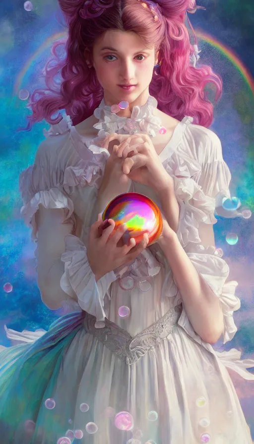 portrait of magical lolita girl holding a rainbow orb, | Stable ...
