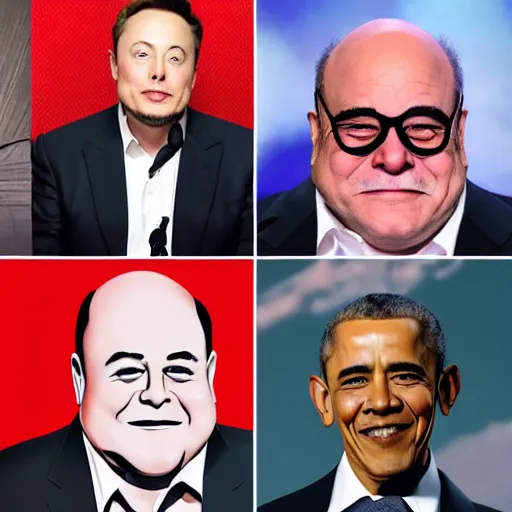 elon musk + obama + jeff bezos + jack black + danny | Stable Diffusion