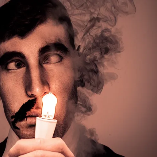 mans face made of billowing smoke inside a lightbulb | Stable Diffusion | OpenArt