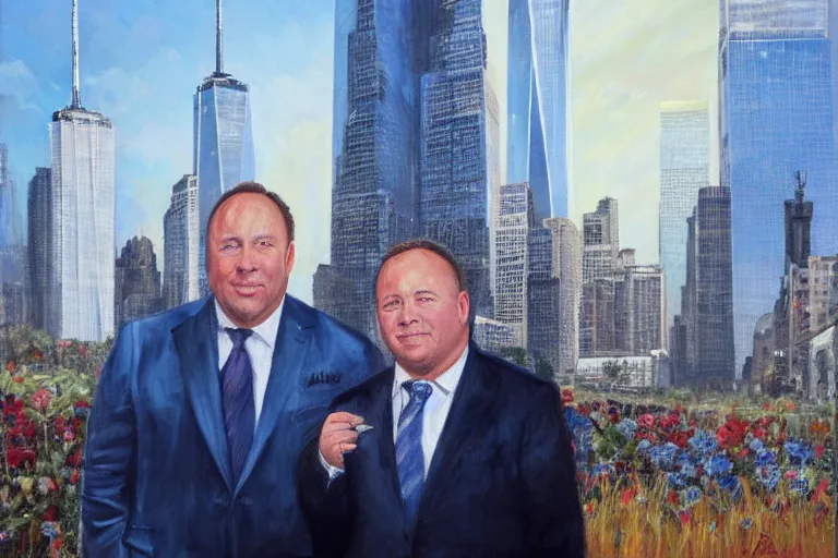 portrait of alex jones beside the old wtc towers, an | Stable Diffusion ...