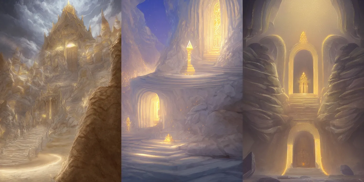 Gold temple. White stone, sand. Lighting, bloom. | Stable Diffusion | OpenArt