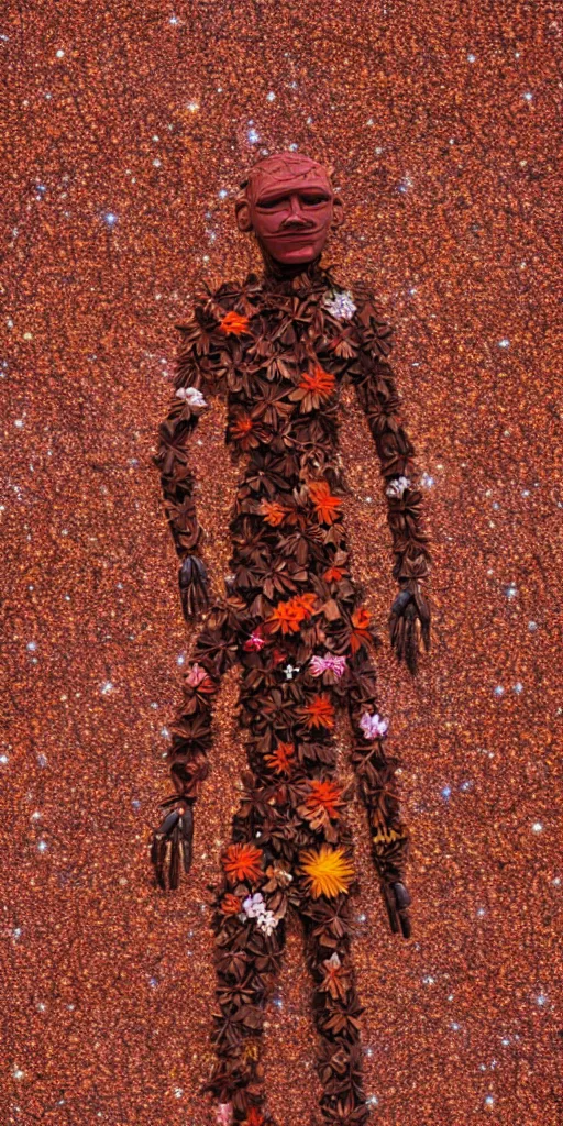 a humanoid figure made of flowers walking over a | Stable Diffusion ...