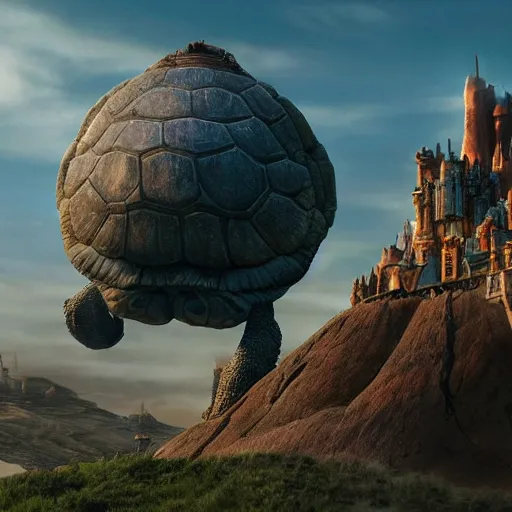 giant tortoise with a large fantasy castle rising from | Stable ...