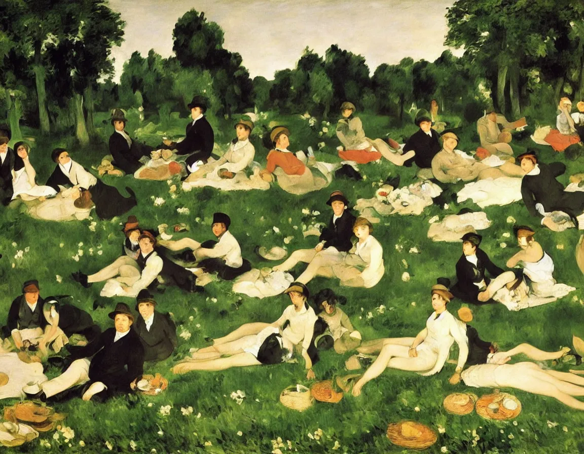 le dejeuner sur l'herbe, manet. very close up detailed | Stable Diffusion