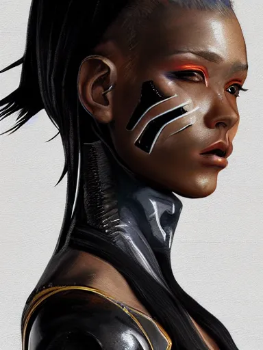 detailed side profile anime painting of a black cyber | Stable ...