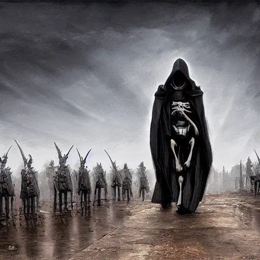 a hooded figure, with a skeleton army, hd, by anson | Stable Diffusion