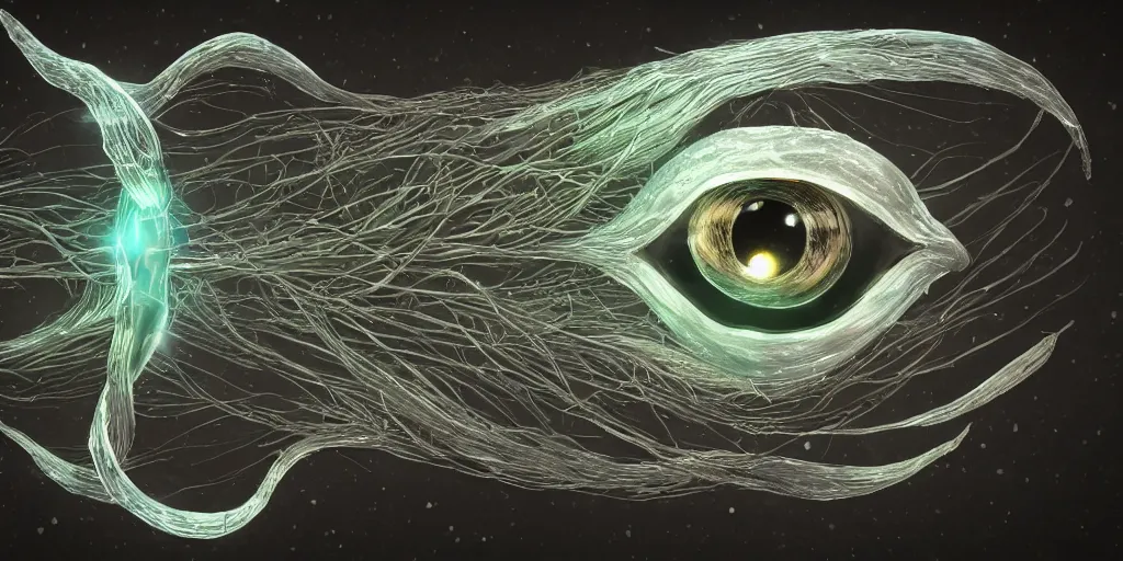 squid, stylized, bioluminescent orbs, glowing eye, | Stable Diffusion
