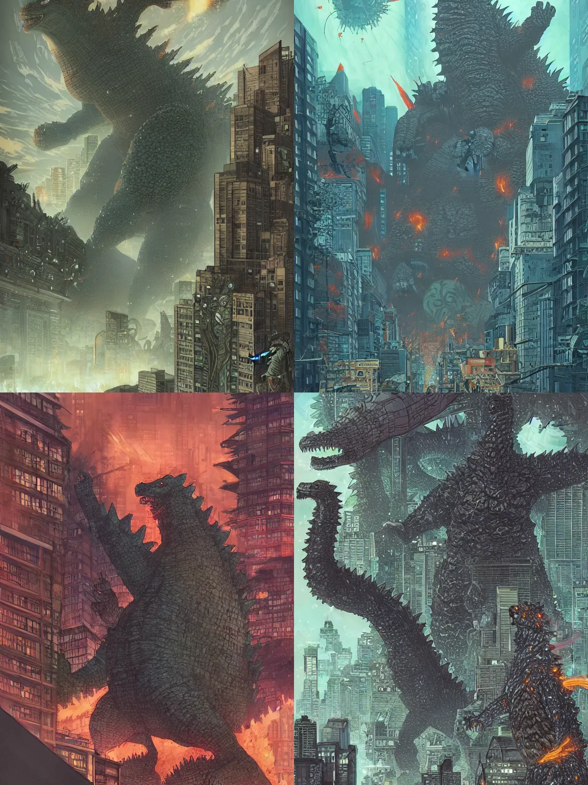 a Godzilla destroy the cyber city,by Chris Ware,Jane | Stable Diffusion | OpenArt