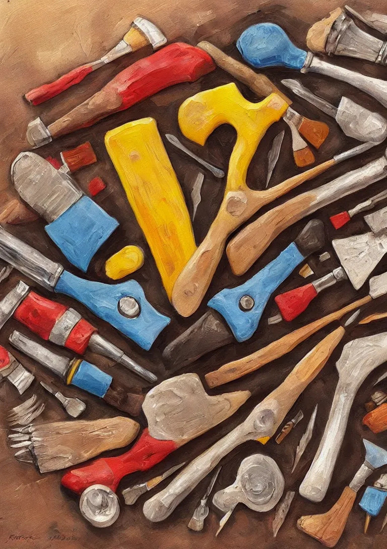 a beautiful painting of a toolkit filled with useless | Stable ...