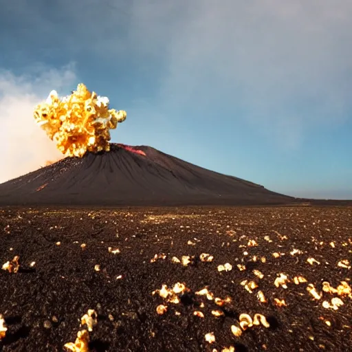 volcano throwing popcorn to the sky | Stable Diffusion