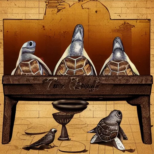 three turtles and a dove chilling at a bar in phillies | Stable ...