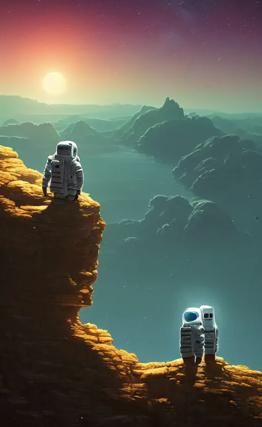 A astronaut sitting on the edge of a cliff and gazing | Stable ...