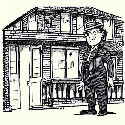 a drawing of a man standing in front of a house. He's | Stable ...