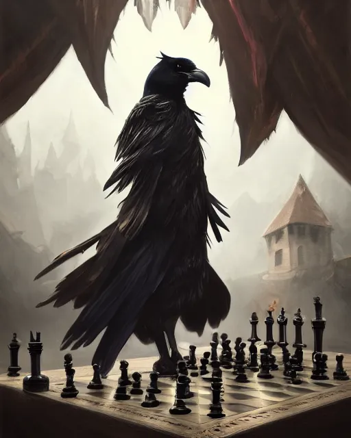 oil painting of Anthropomorphized raven playing chess, | Stable ...