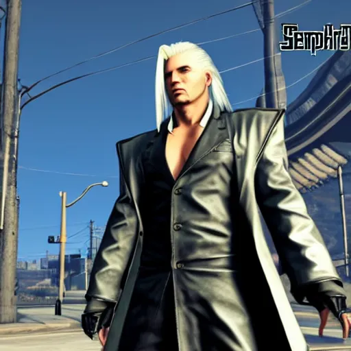 Screenshot of Sephiroth in the game GTA V, highly | Stable Diffusion ...