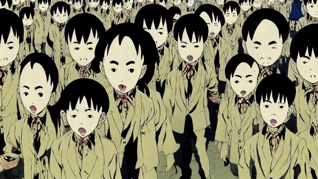 a group of villagers wearing eerie weird masks, anime | Stable ...