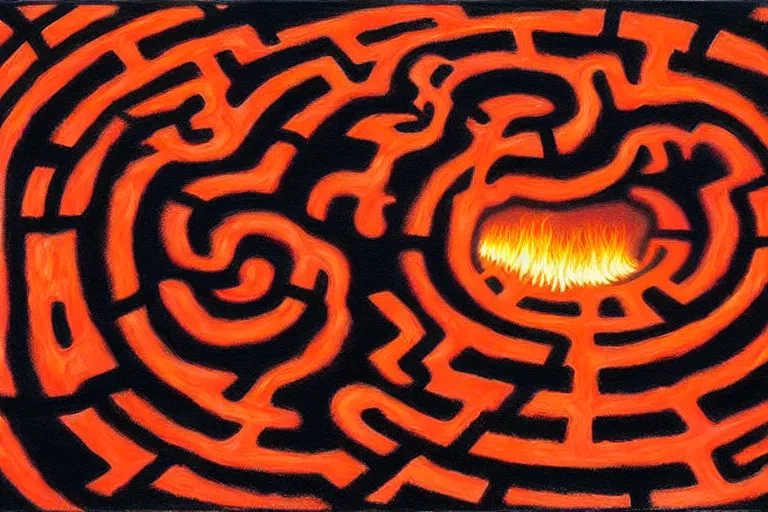 magma labyrinth maze of fire, award winning art, epic | Stable ...
