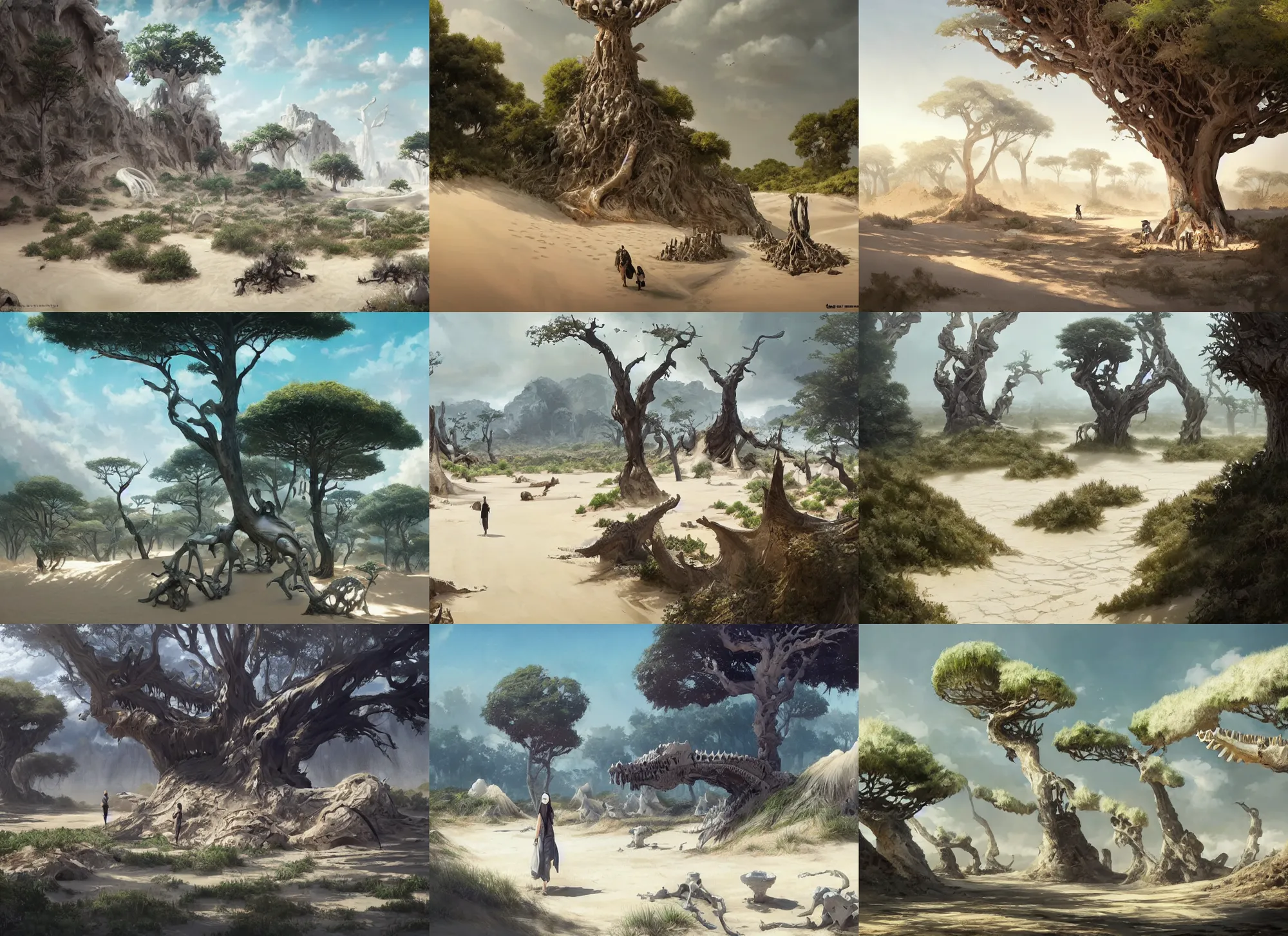 Bone desert. White sand dunes. Human and animal | Stable Diffusion | OpenArt