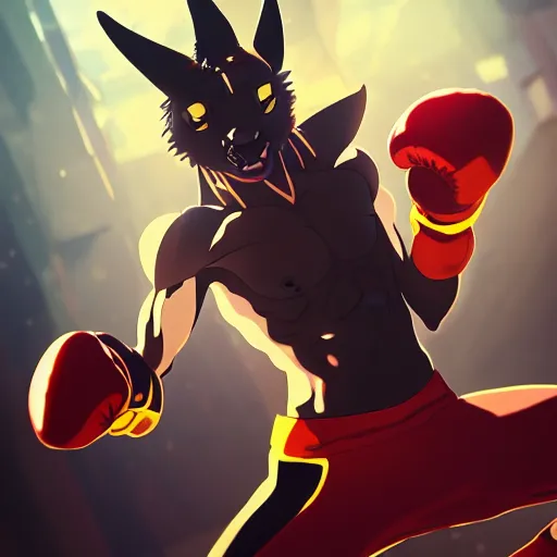 anime key visual of anubis as a boxer ready to take on | Stable Diffusion