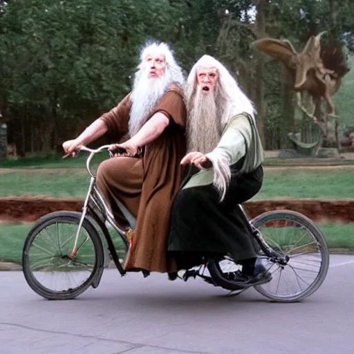 gandalf and harry potter riding a tandem bicycle | Stable Diffusion ...