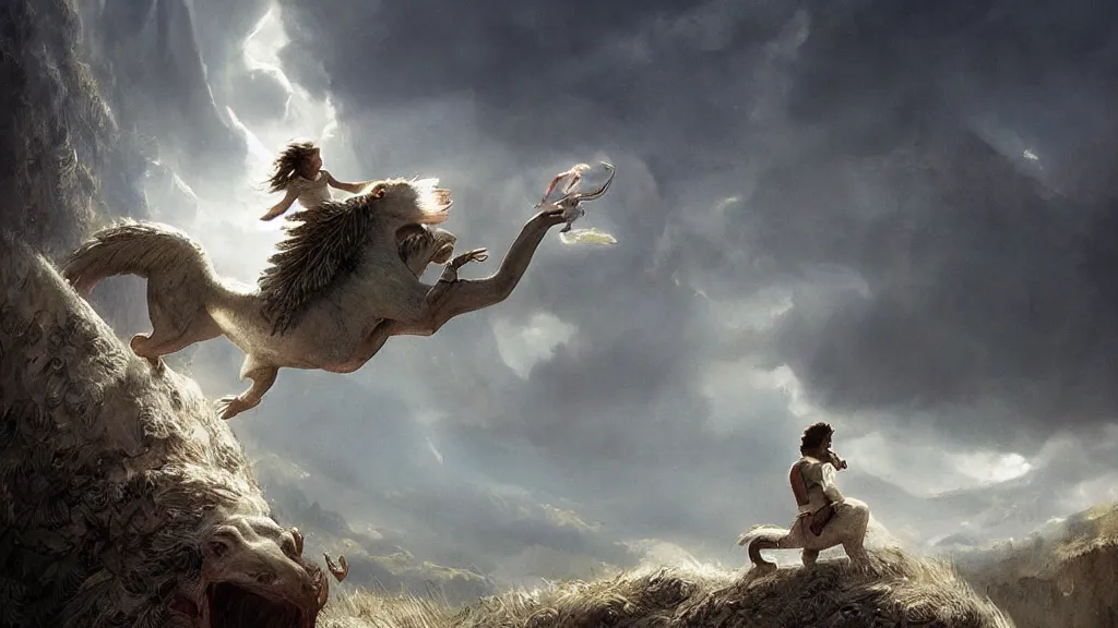 boy riding falkor falling through the nothing. the | Stable Diffusion ...