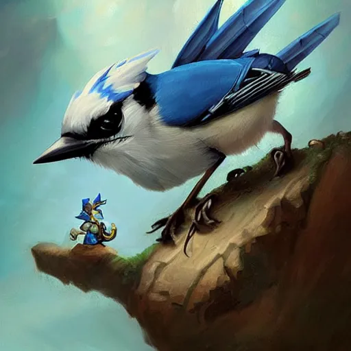 cute little anthropomorphic battle - ready blue jay, | Stable Diffusion
