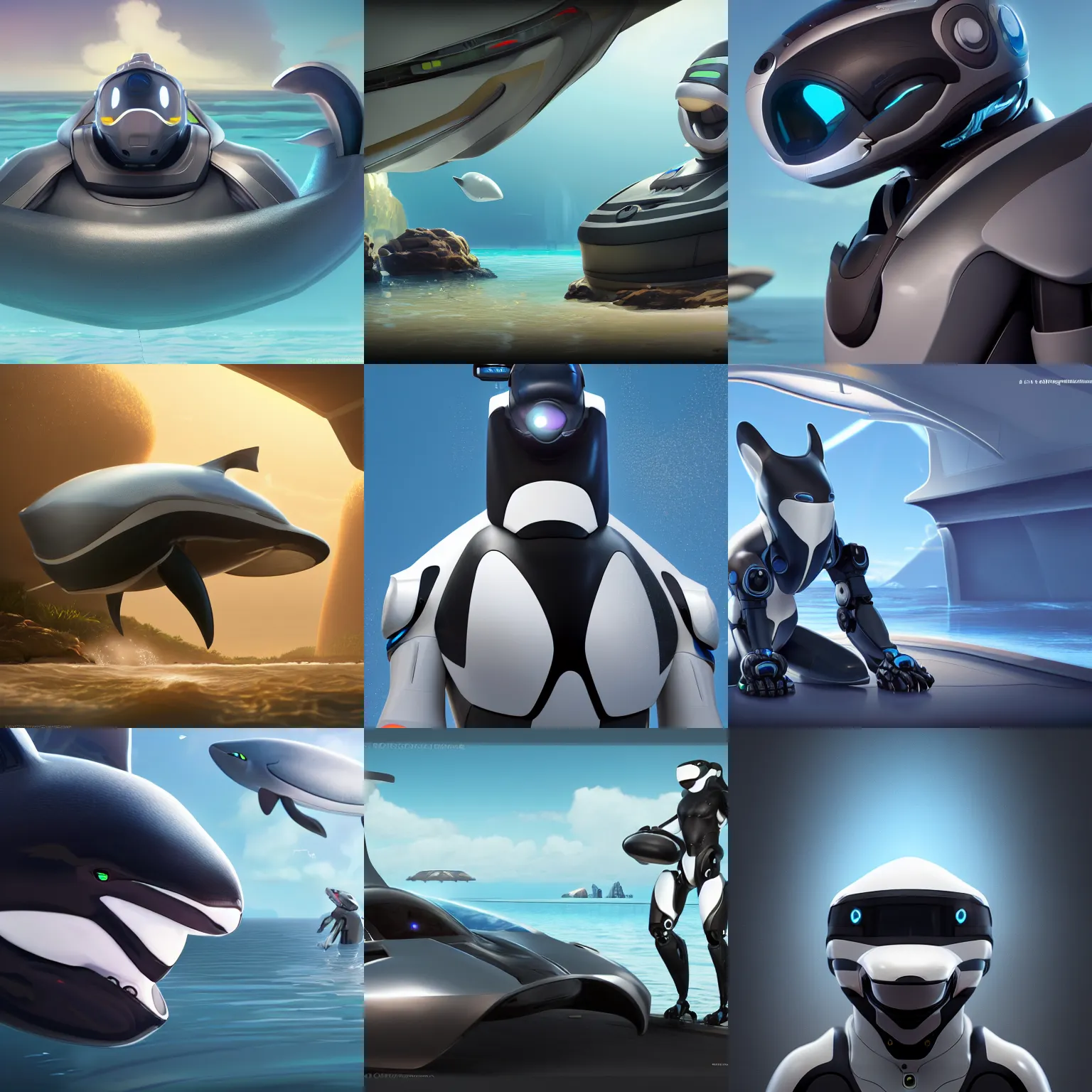 male robotic anthro orca, visor screen for face, snout | Stable ...