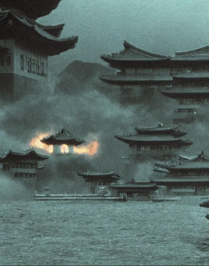 a filmstill of a north korean monster movie, kaiju - | Stable Diffusion