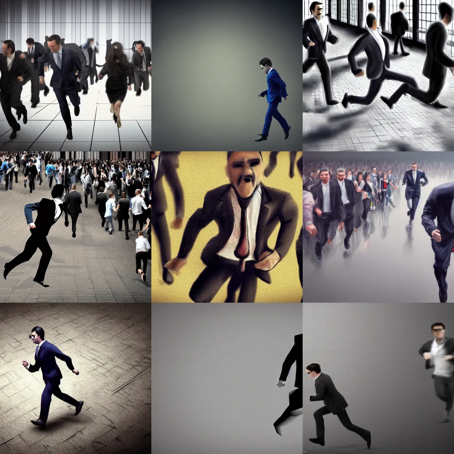 a banker running away from an angry crowd | Stable Diffusion | OpenArt