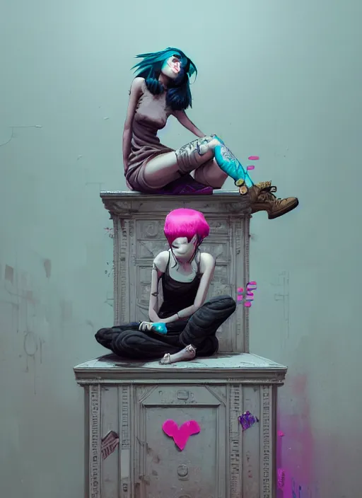 highly detailed matte painting, of punk girl sitting | Stable Diffusion ...