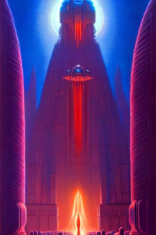 an epic hyperspace light technology temple with female | Stable ...