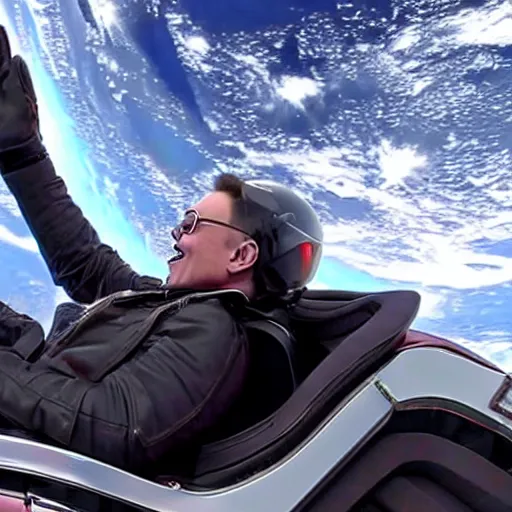 elon musk riding motorcycle in space, hd photo | Stable Diffusion